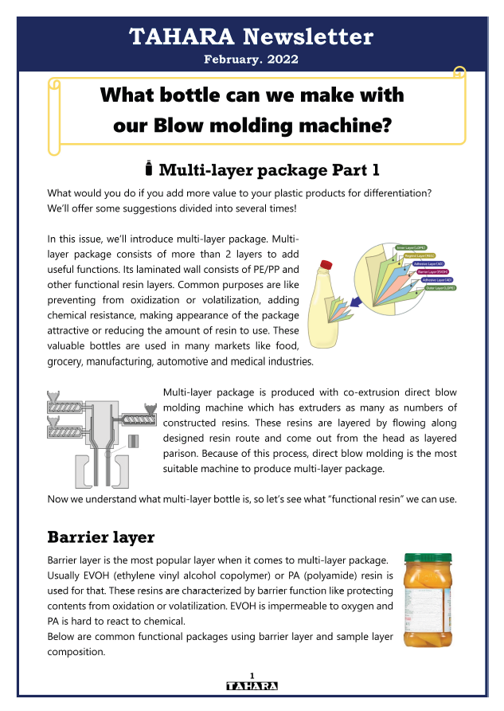 TAHARA Newsletter “What bottle can we make with our Blow molding ...
